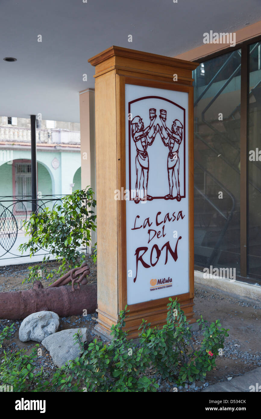 Cuba, Pinar del Rio Province, Pinar del Rio, sign for La Casa del Ron ...