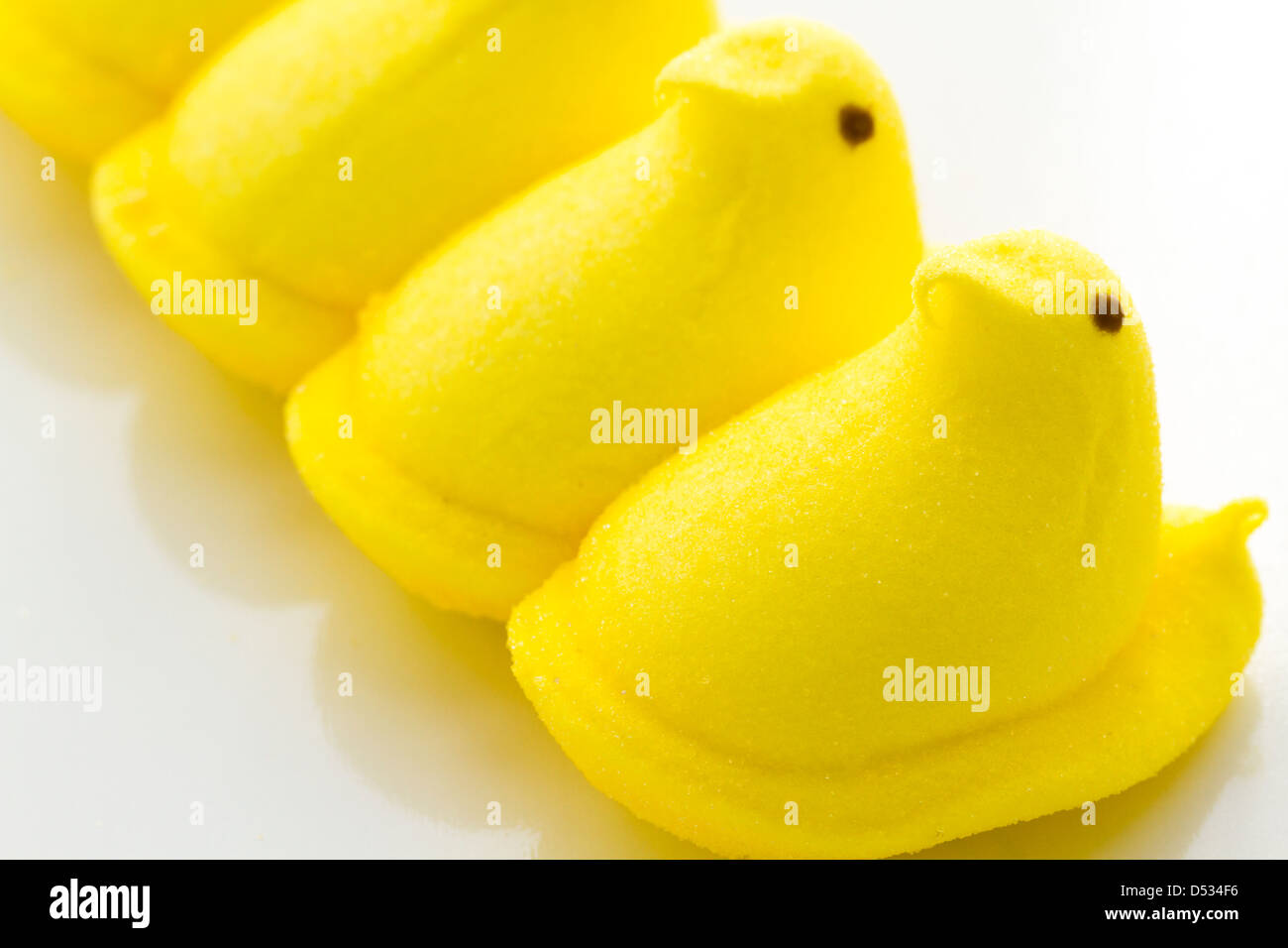 Marshmallow chicks for Easter on a white background Stock Photo - Alamy