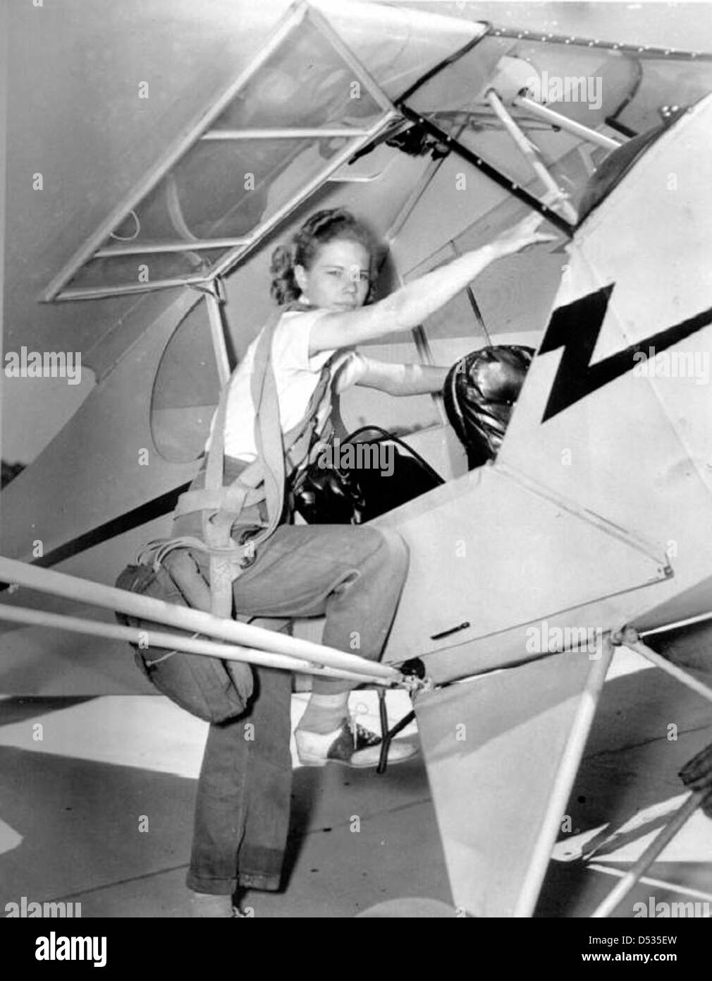 Jean McRae, a student pilot from Homosassa, is shown flying a Piper J-3 ...