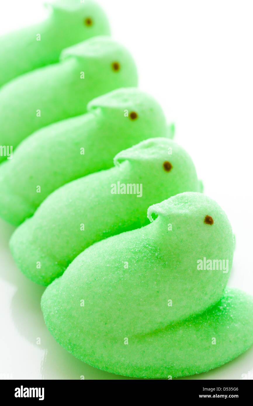 Marshmallow chicks for Easter on a white background Stock Photo - Alamy