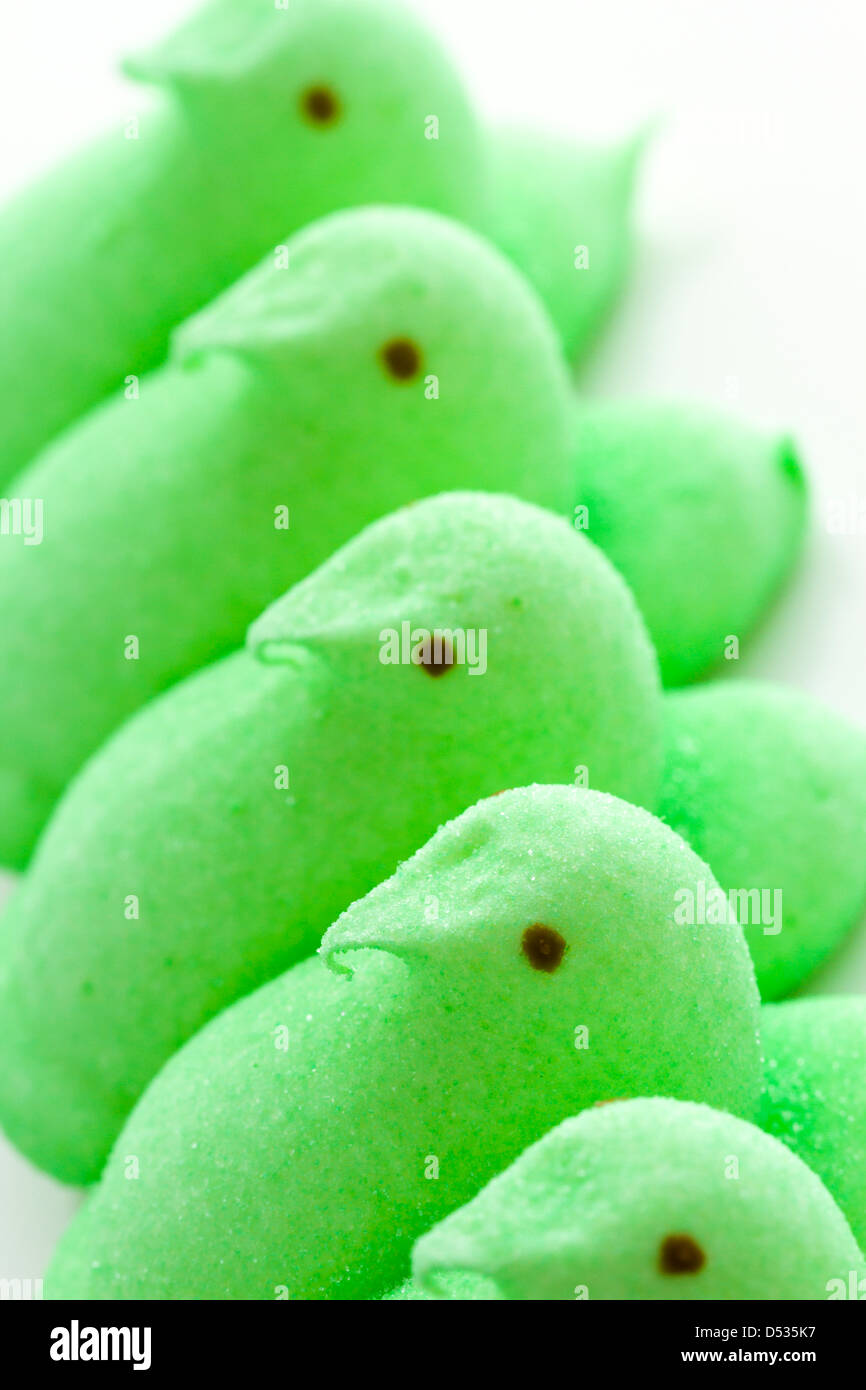 Marshmallow chicks for Easter on a white background Stock Photo - Alamy
