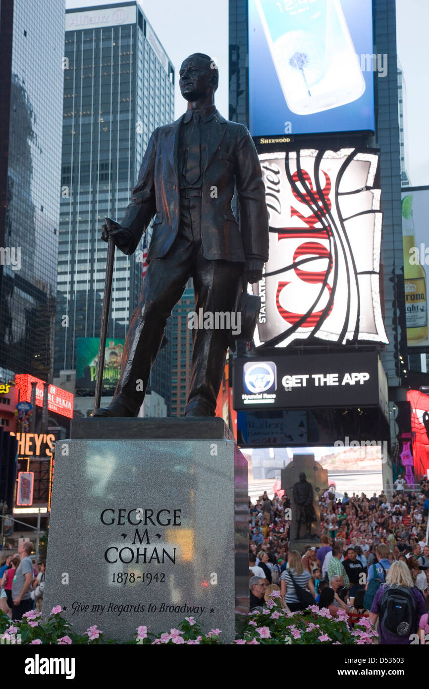 Statue of George M. Cohan, known as "the man who owned Broadway", he is ...