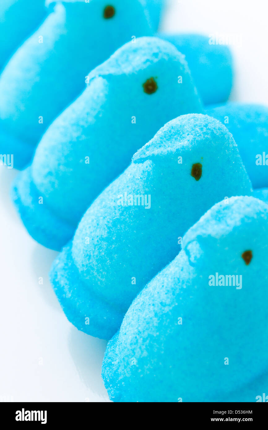 Marshmallow chicks for Easter on a white background Stock Photo - Alamy