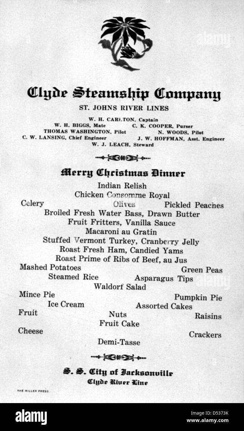 Steamboat, City of Jacksonville Christmas Dinner Menu Stock Photo - Alamy