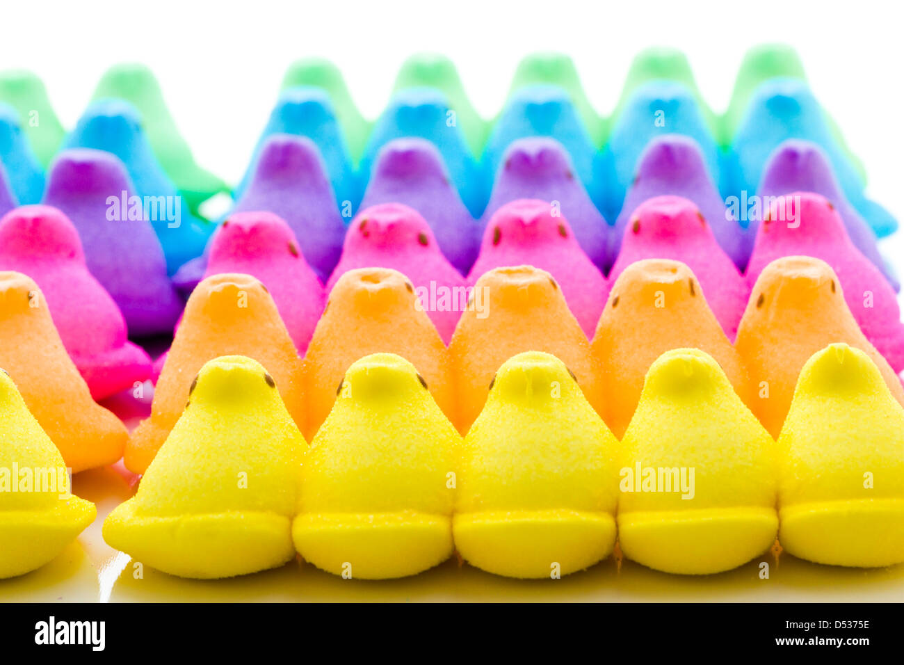 Marshmallow chicks for Easter on a white background Stock Photo - Alamy