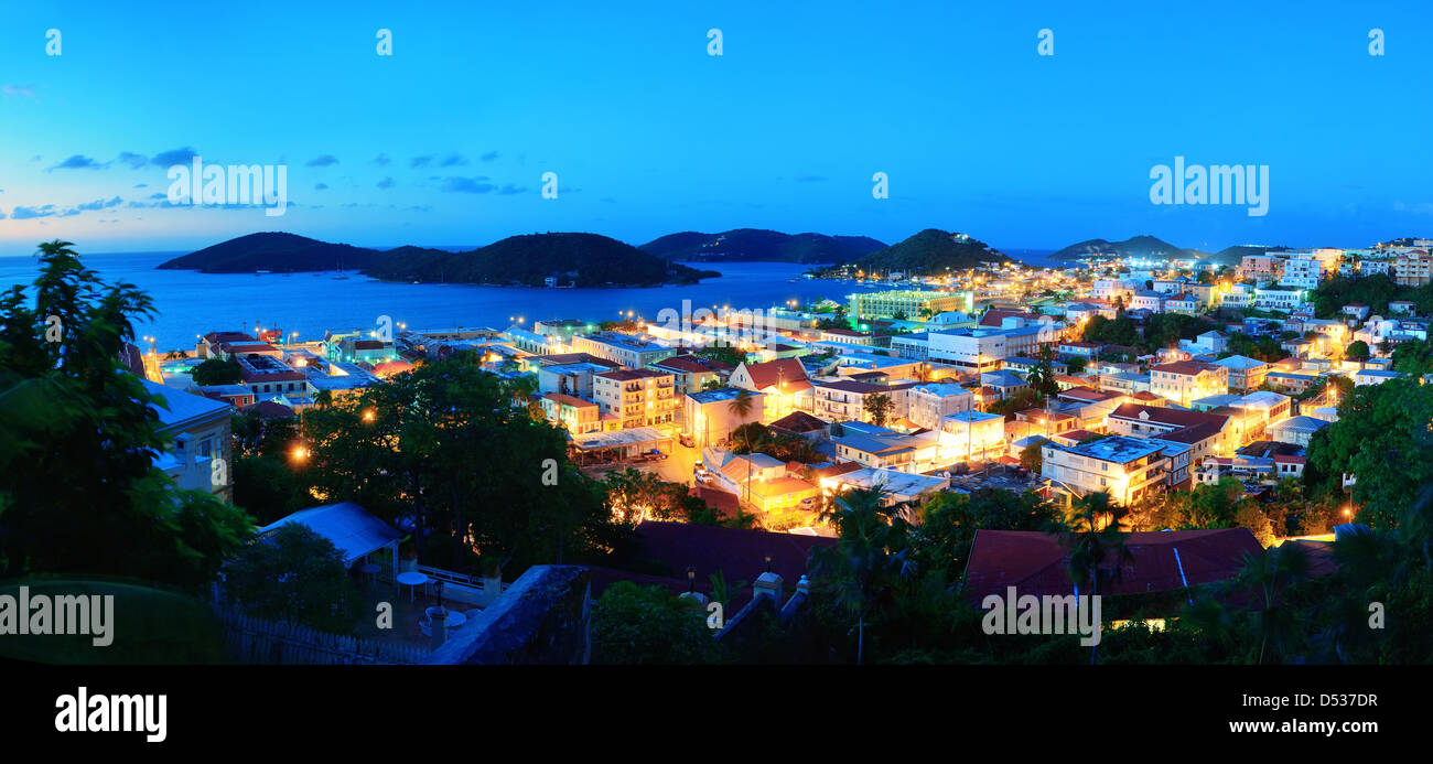 Virgin Islands St Thomas mountain panorama view in early morning with ...