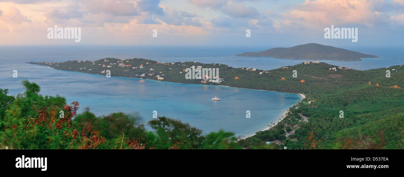 Virgin Islands St Thomas sunset panorama mountain view with colorful ...