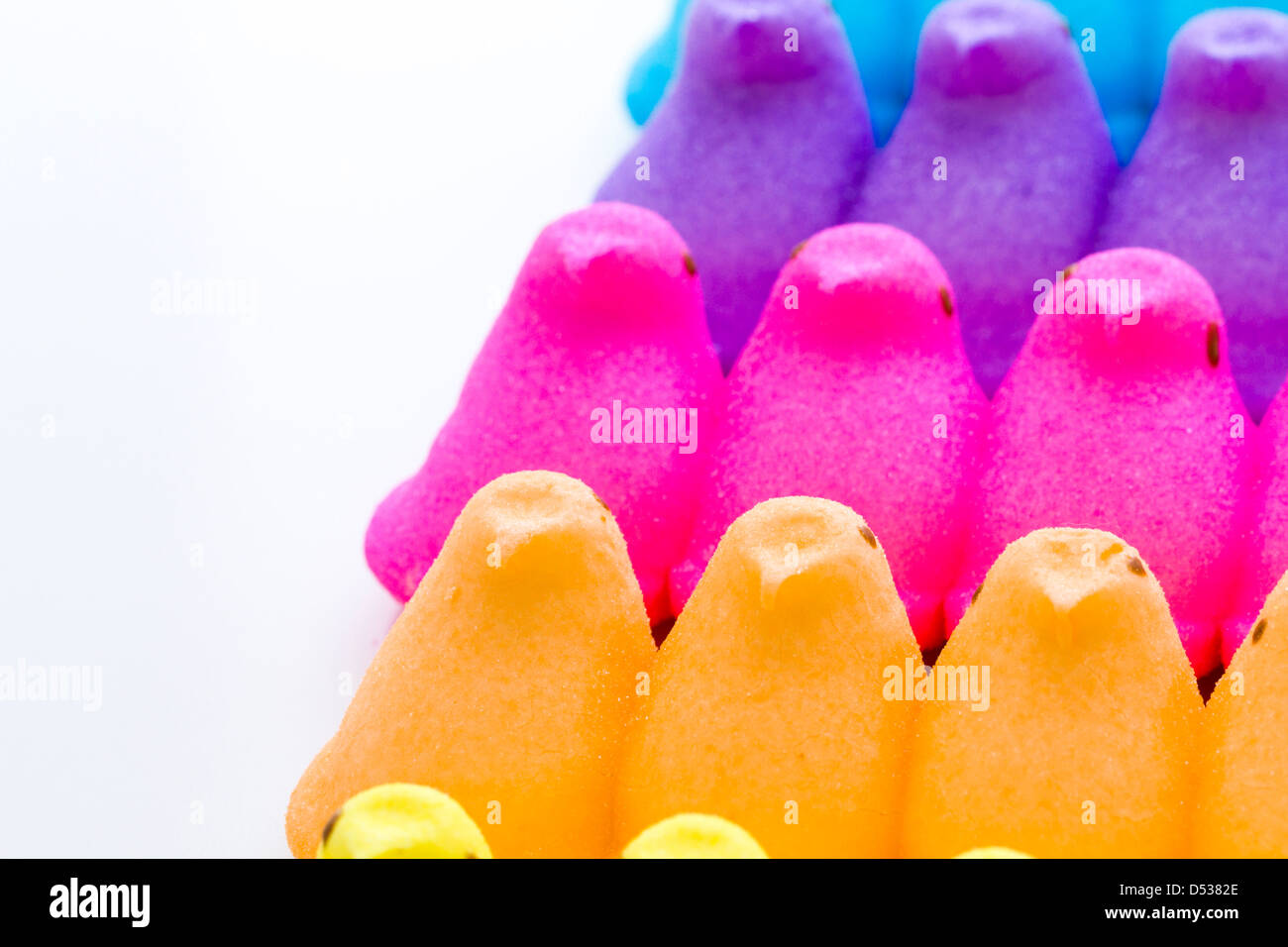 Marshmallow chicks for Easter on a white background Stock Photo - Alamy