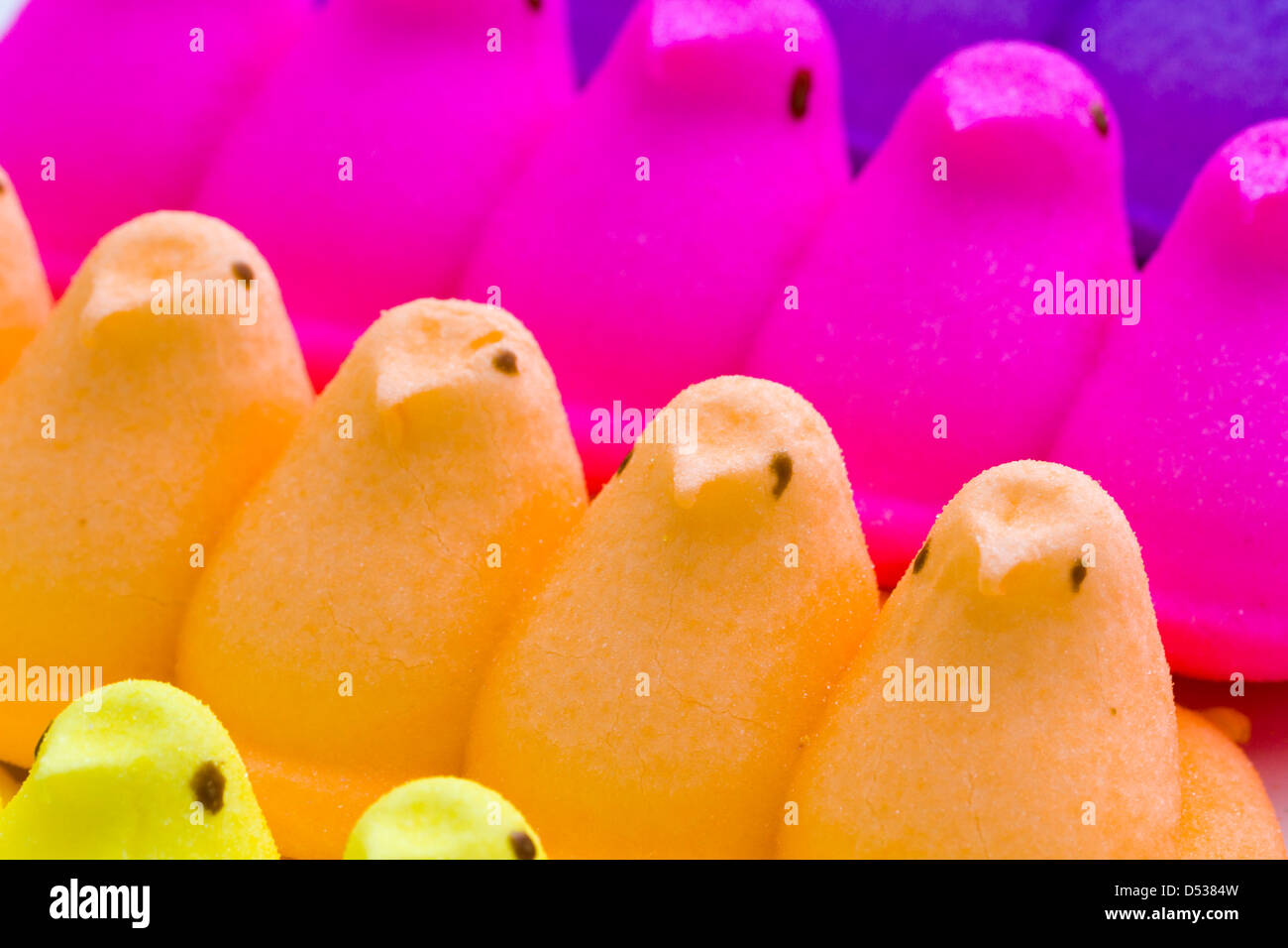 Marshmallow chicks for Easter on a white background Stock Photo - Alamy
