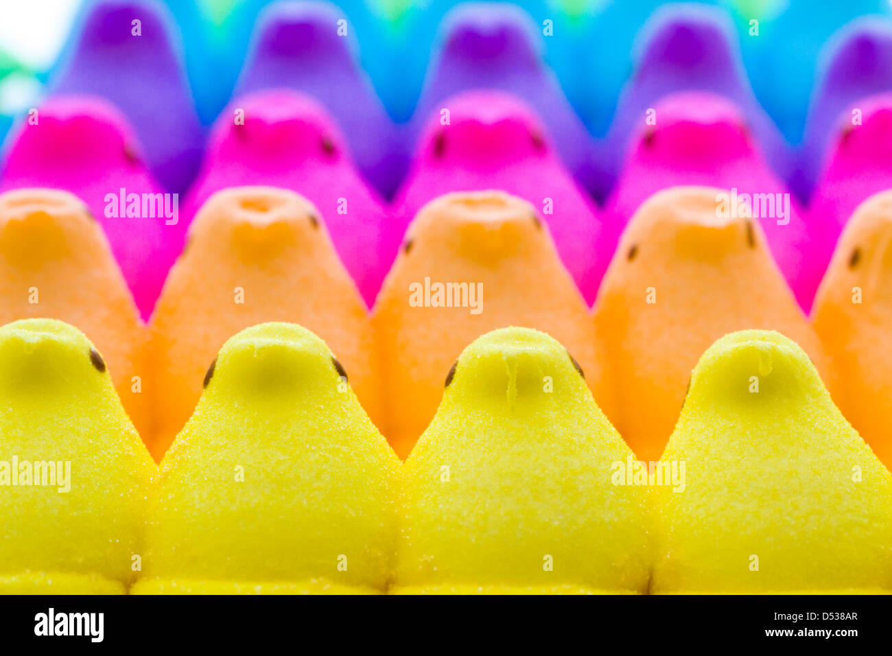 Marshmallow chicks for Easter on a white background Stock Photo - Alamy