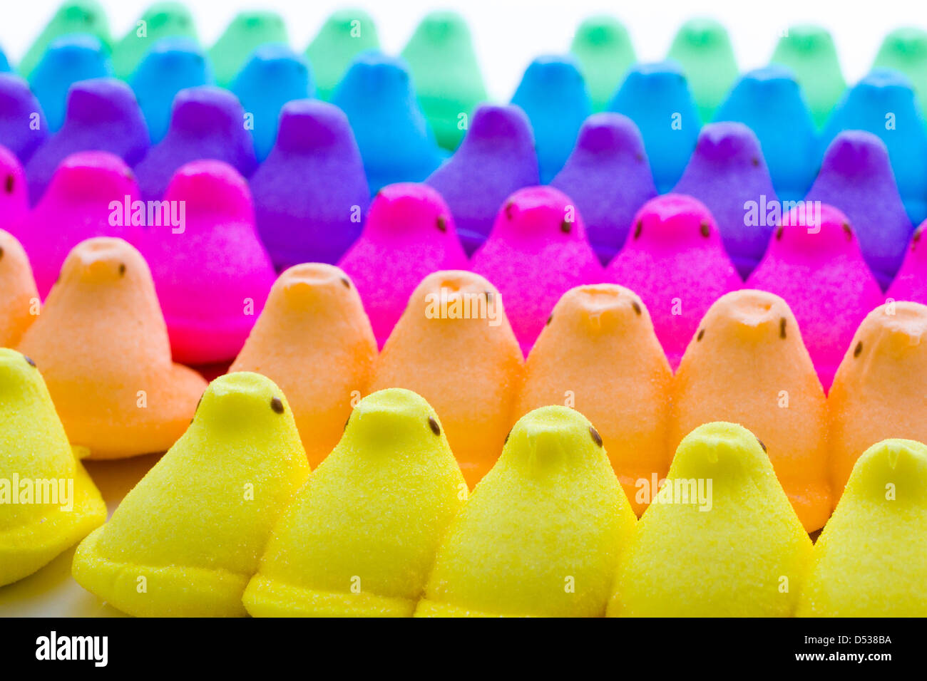 Marshmallow chicks for Easter on a white background Stock Photo - Alamy