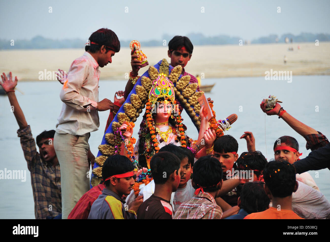 Pilgrims by the Ganges River Stock Photo - Alamy
