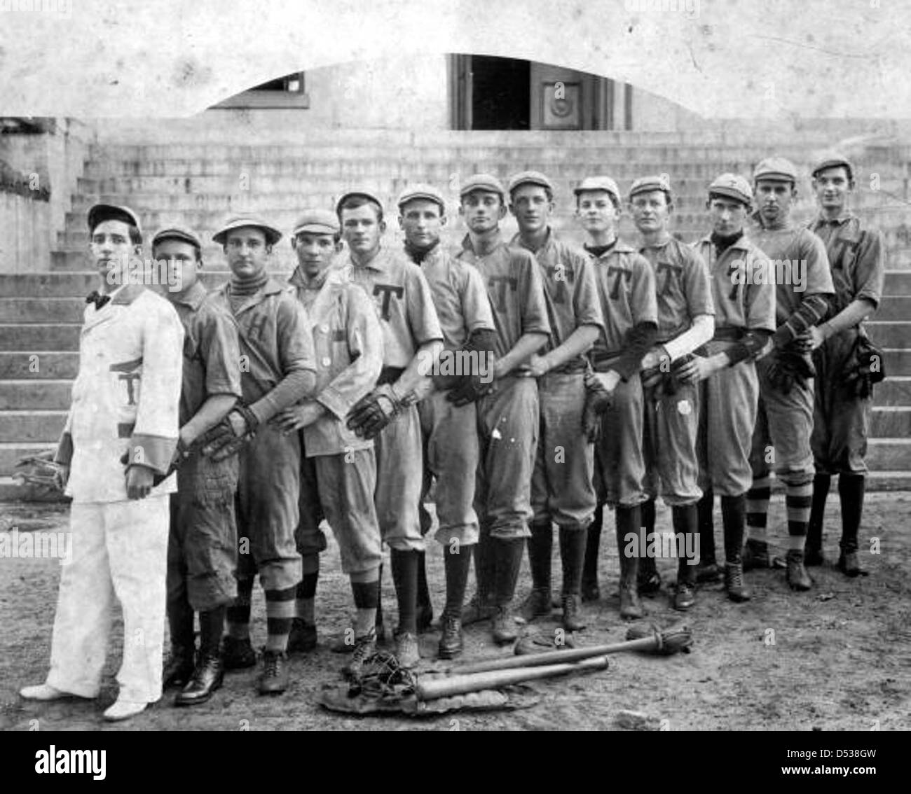 A 1910s photograph showing a baseball team posing on the steps of the ...