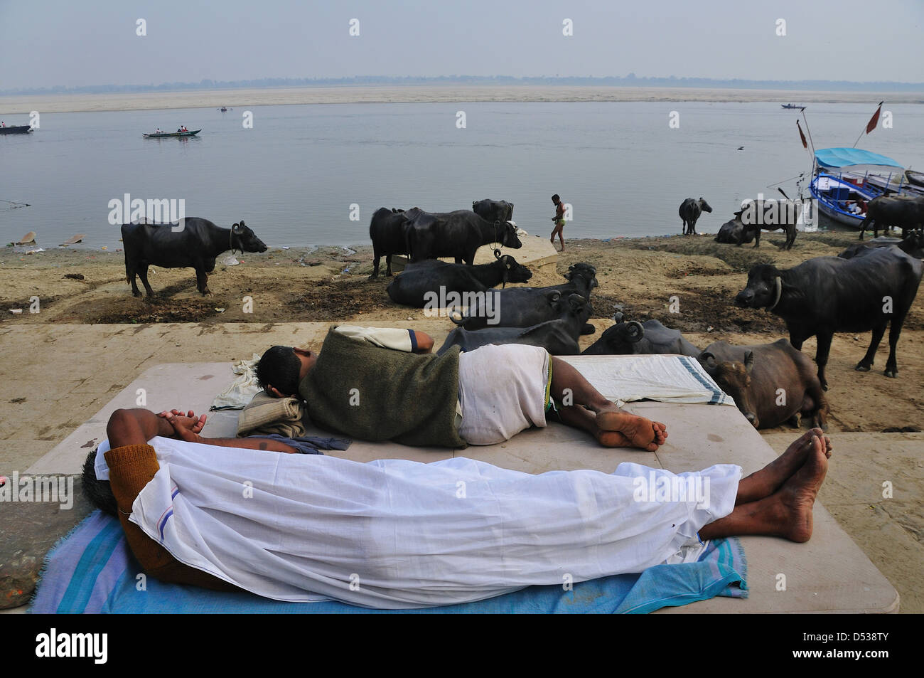 View of the ghat by the Ganges river Stock Photo - Alamy