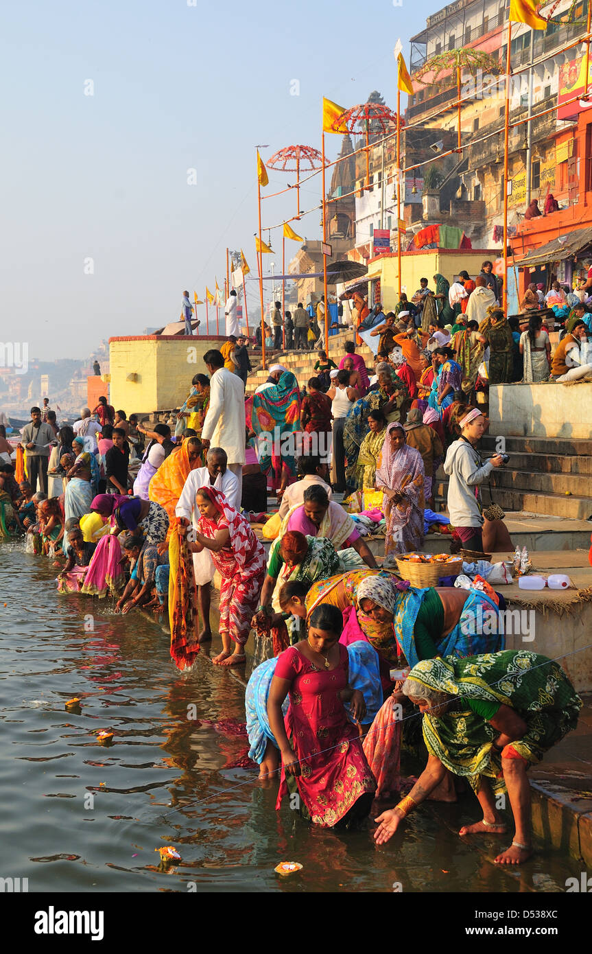 Pilgrims bathing in river hi-res stock photography and images - Alamy