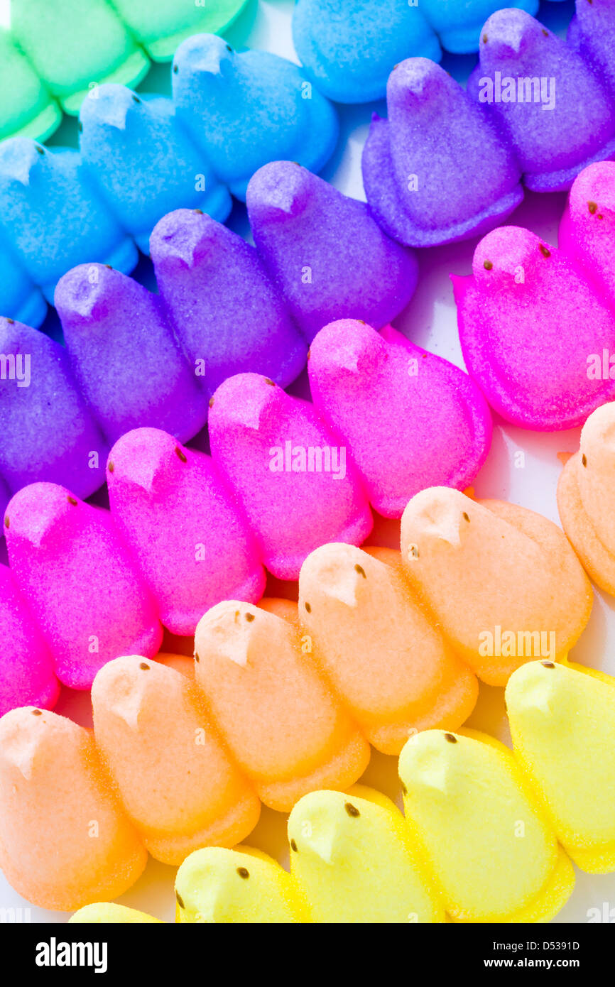 Marshmallow chicks for Easter on a white background Stock Photo - Alamy