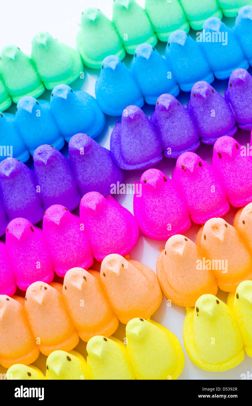 Marshmallow chicks for Easter on a white background Stock Photo - Alamy