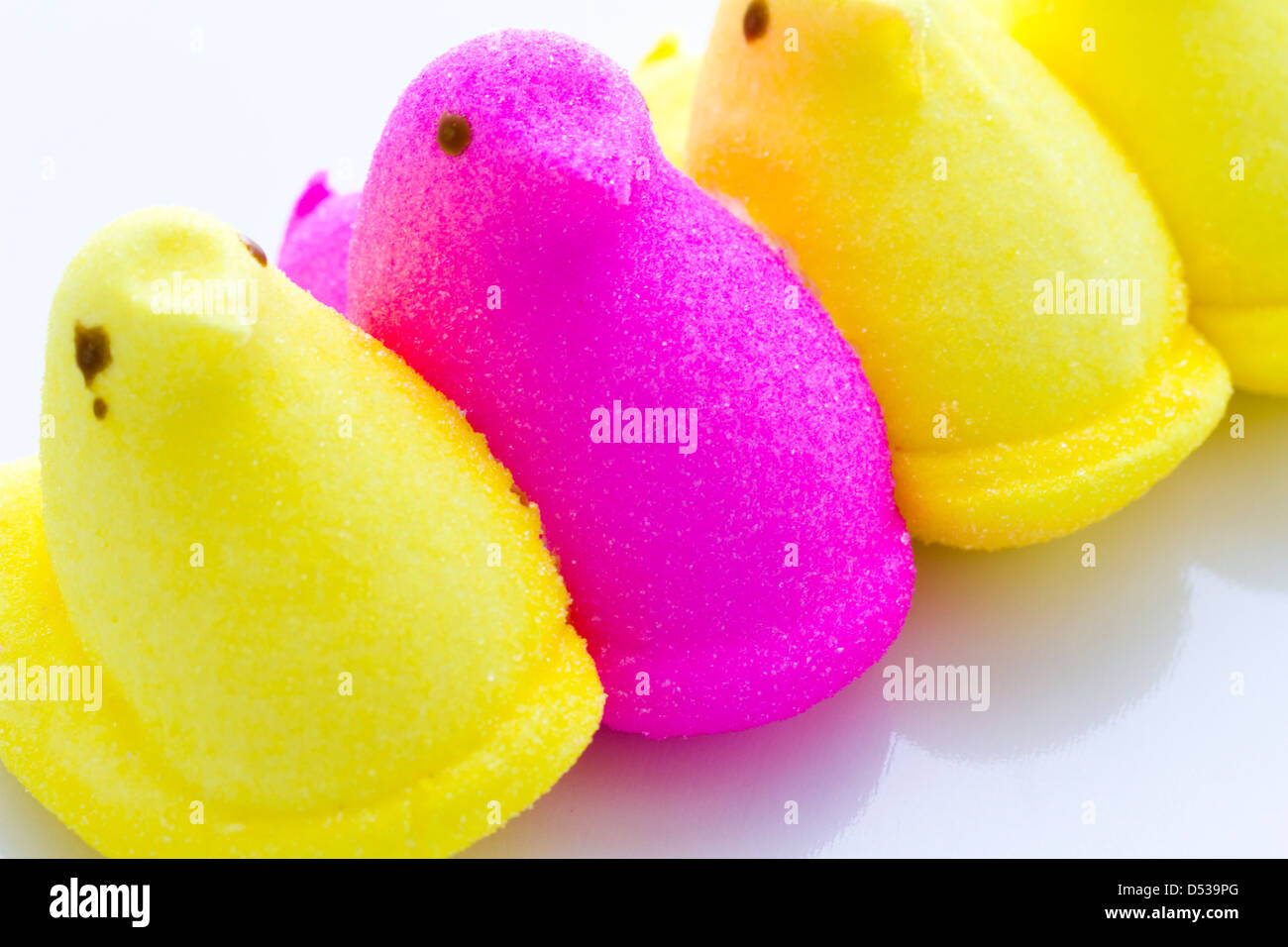 Marshmallow chicks for Easter on a white background Stock Photo - Alamy
