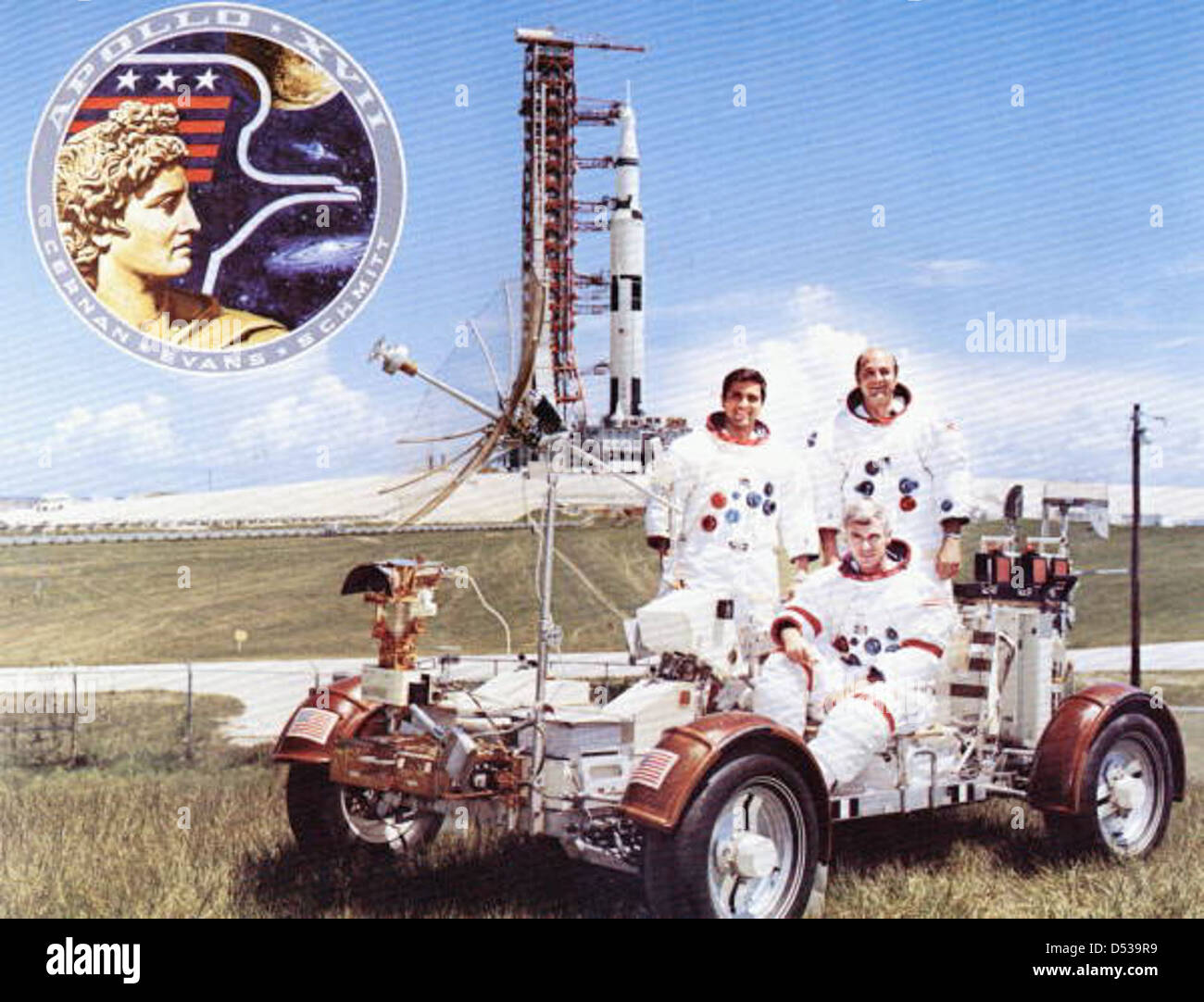 Apollo 17 crew members Gene Cernan, Harrison Schmitt, and Ron Evans ...