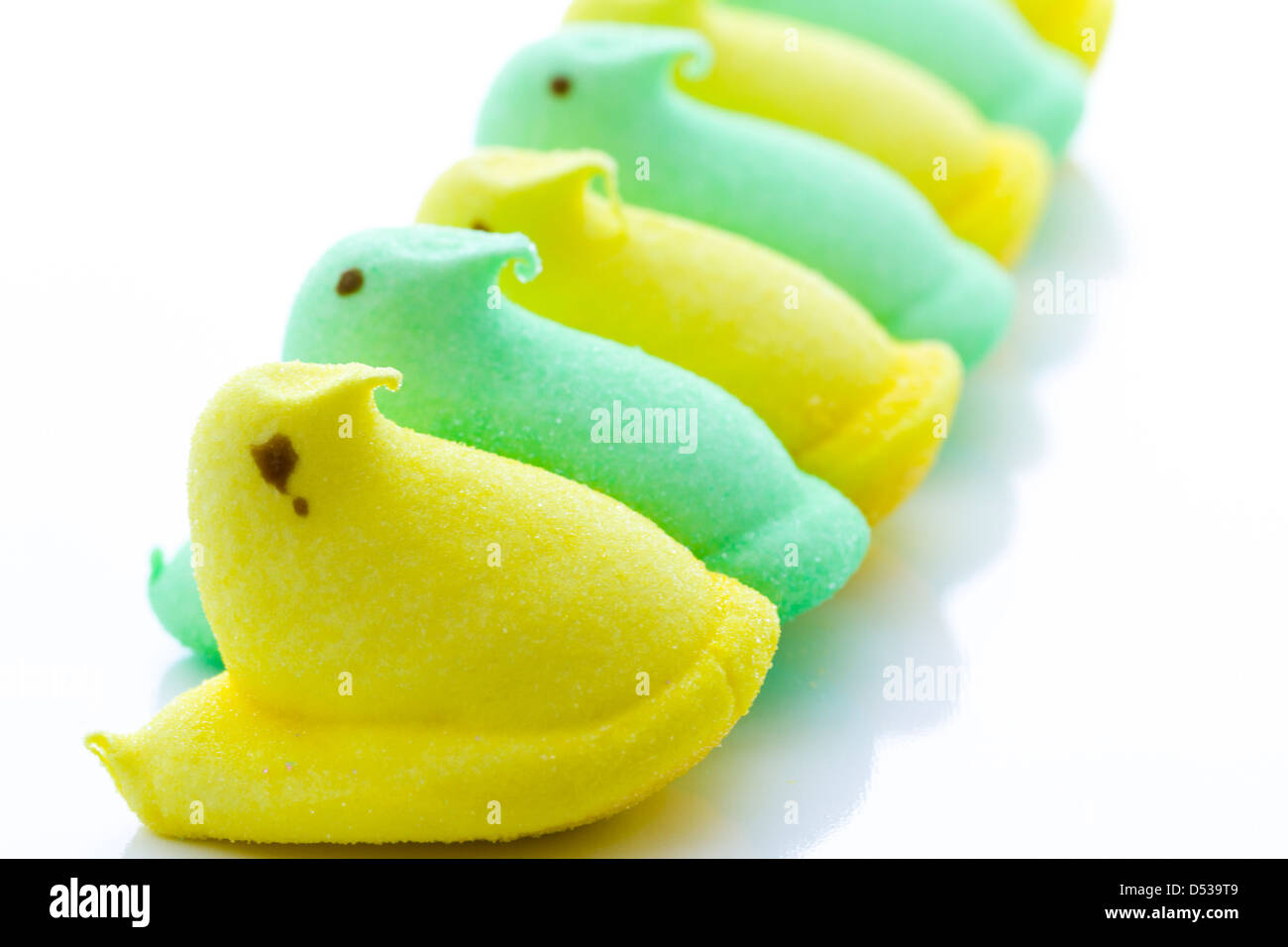 Marshmallow chicks for Easter on a white background Stock Photo - Alamy