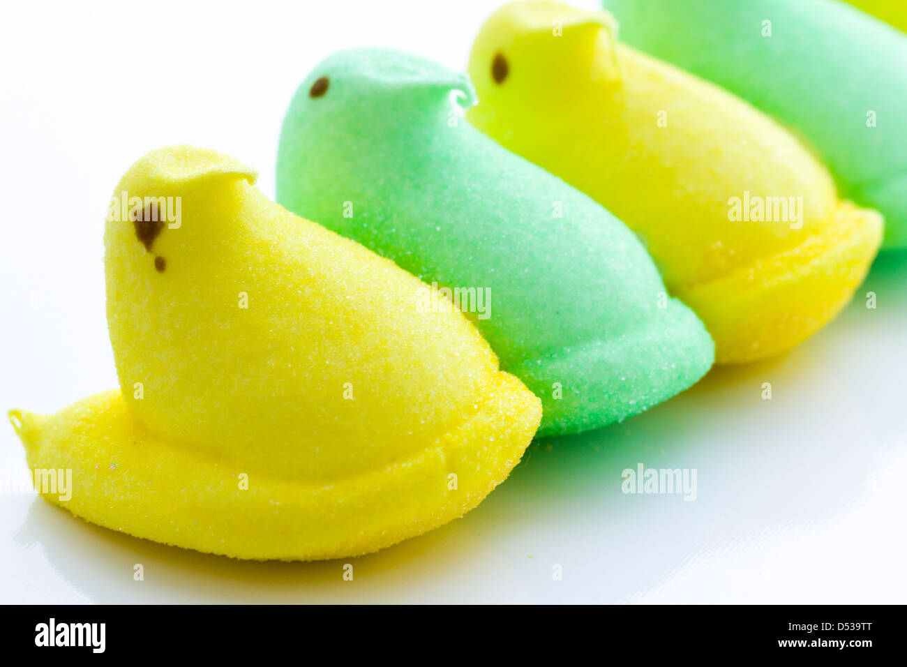 Marshmallow chicks for Easter on a white background Stock Photo - Alamy