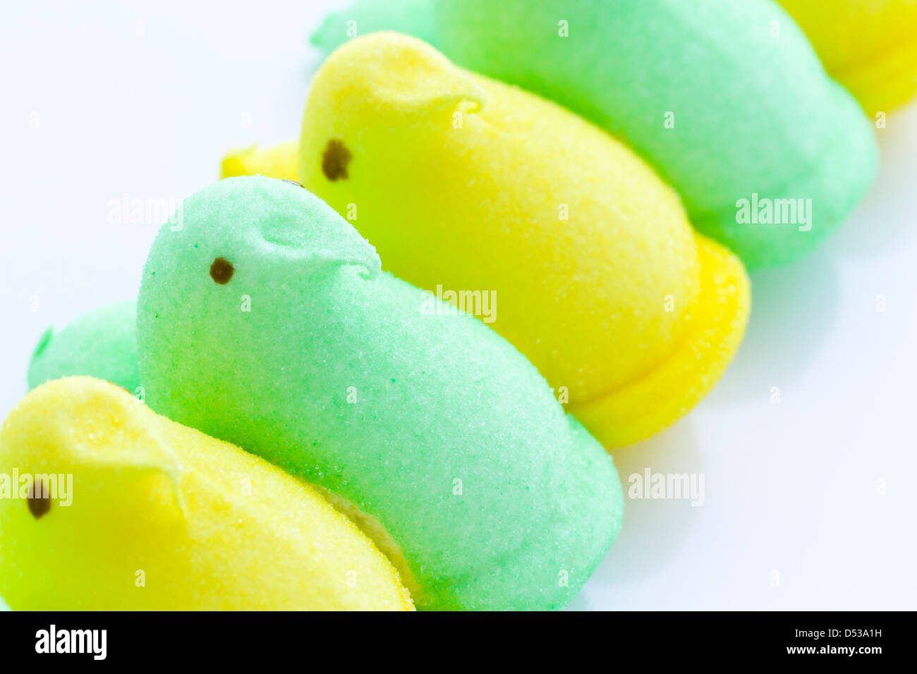 Marshmallow chicks for Easter on a white background Stock Photo - Alamy