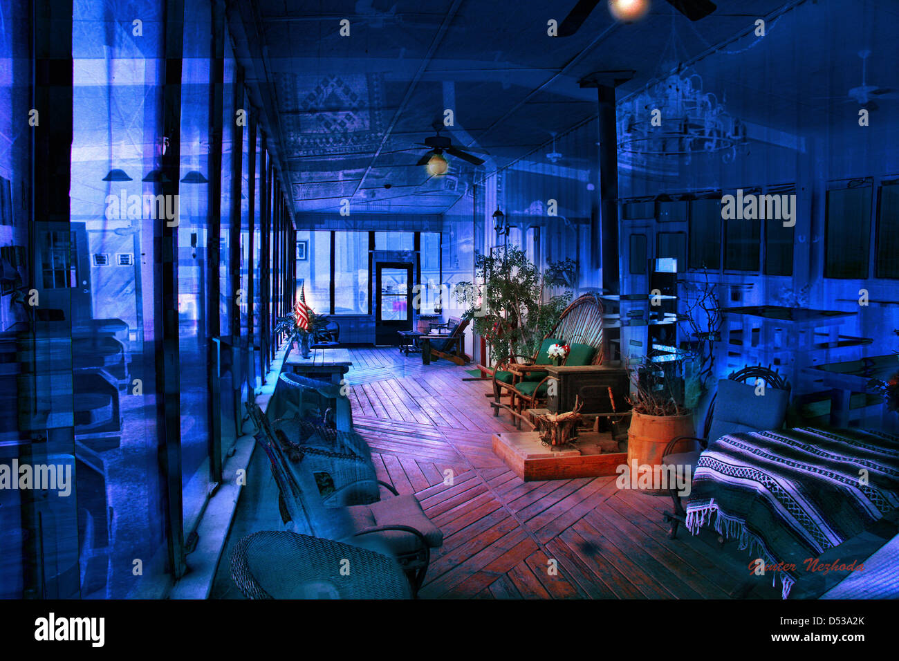 Surrealistic Sun room by night Stock Photo - Alamy