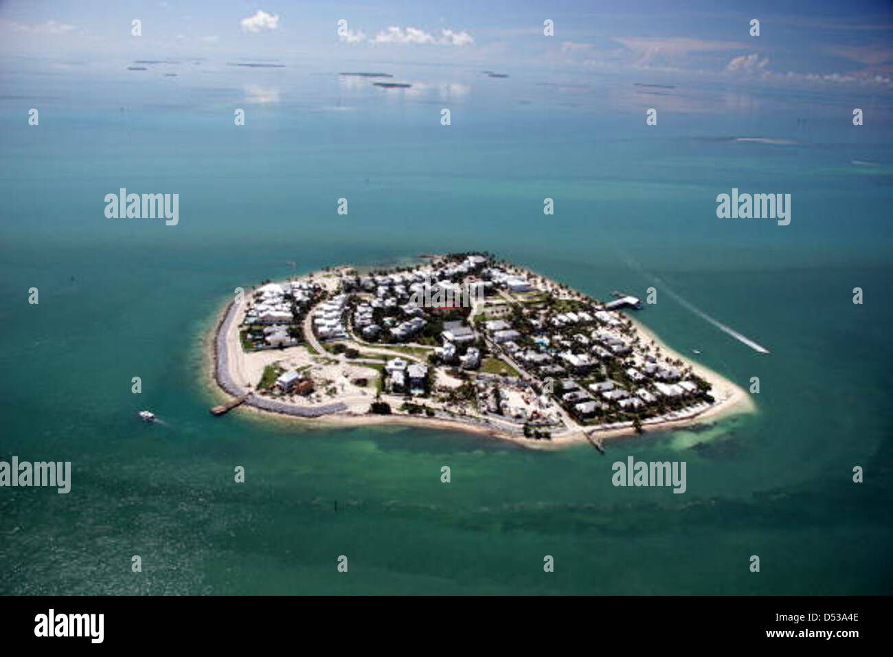 An aerial photograph shows Sunset Key, part of Key West, Florida ...