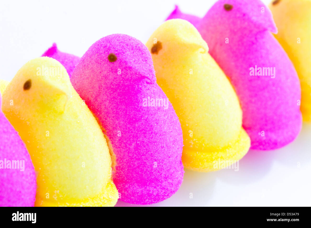 Marshmallow chicks for Easter on a white background Stock Photo - Alamy