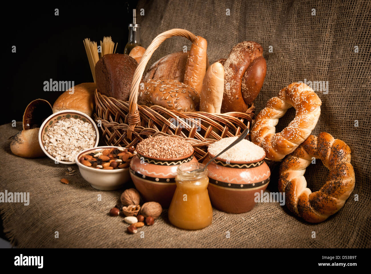 healthy meal with bread and cereals Stock Photo - Alamy
