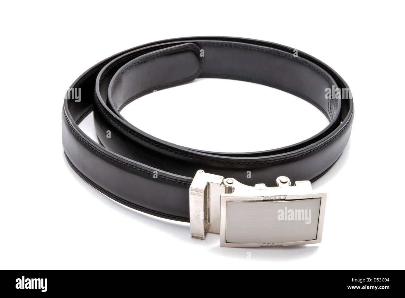 Leather belt closeup on white background Stock Photo - Alamy