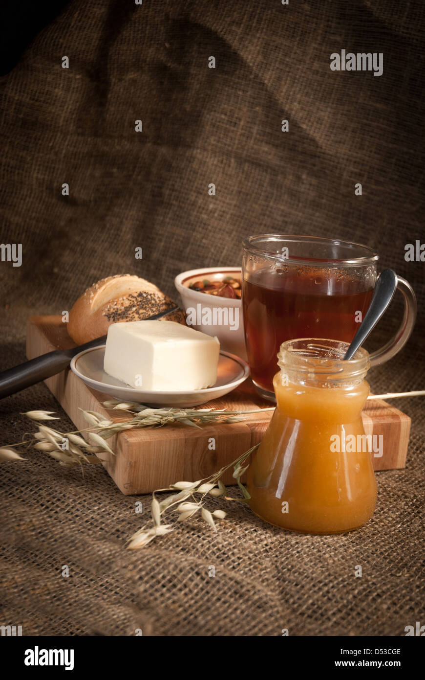 healthy meal with bread,tea and cereals Stock Photo - Alamy