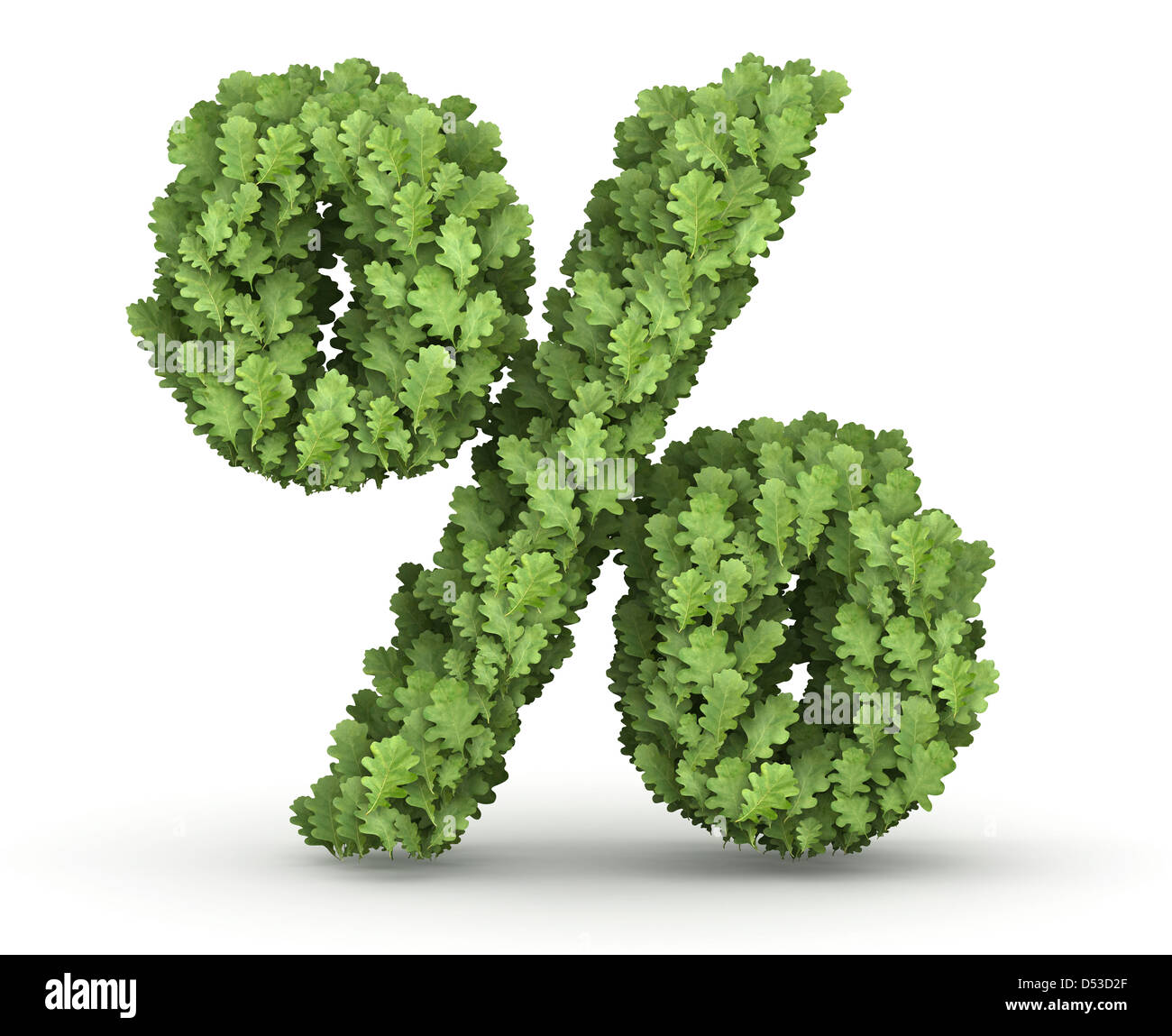 Percent mark from fresh green oak grow leaves Stock Photo - Alamy