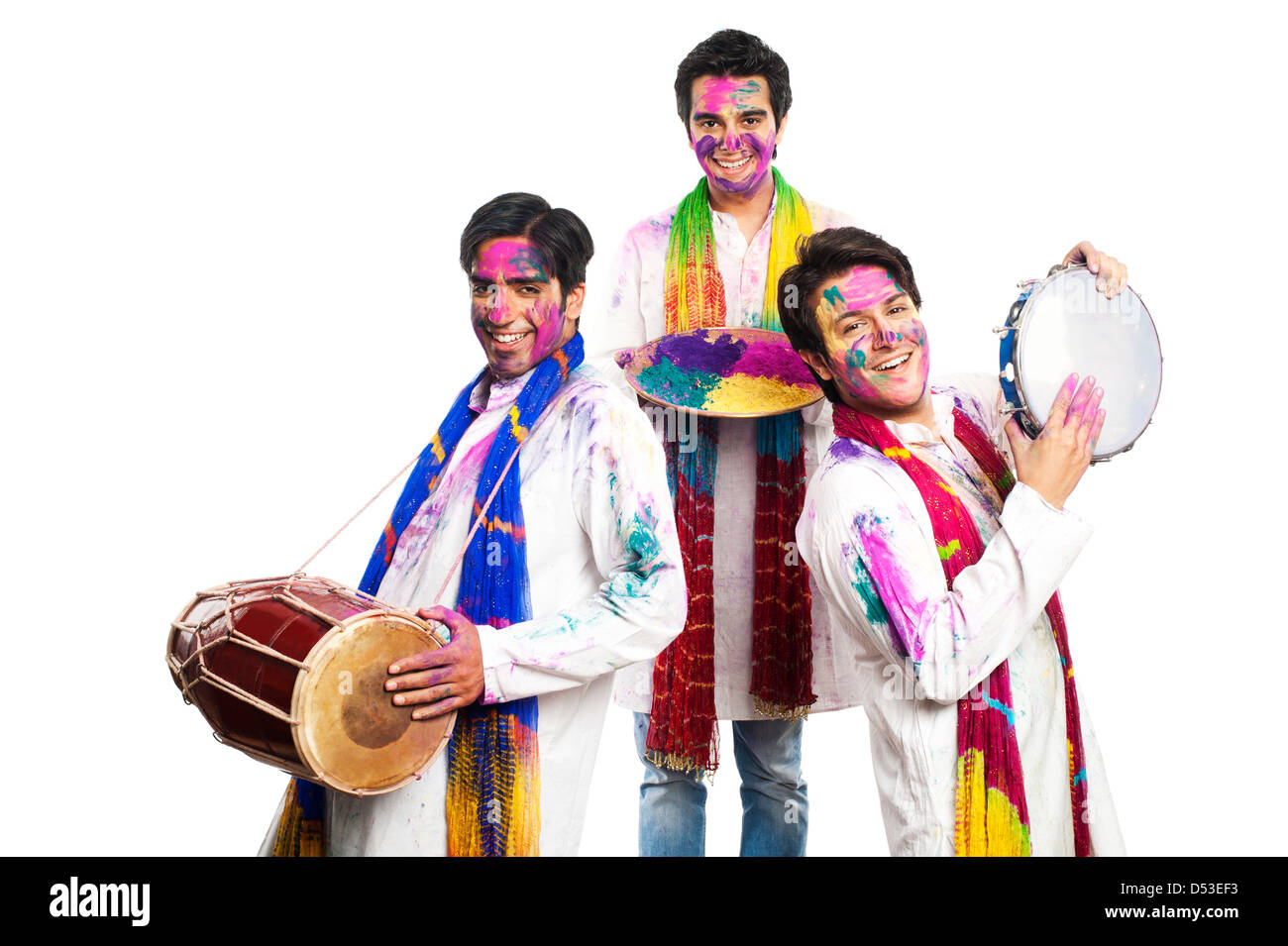 Portrait three friends playing holi hi-res stock photography and images ...