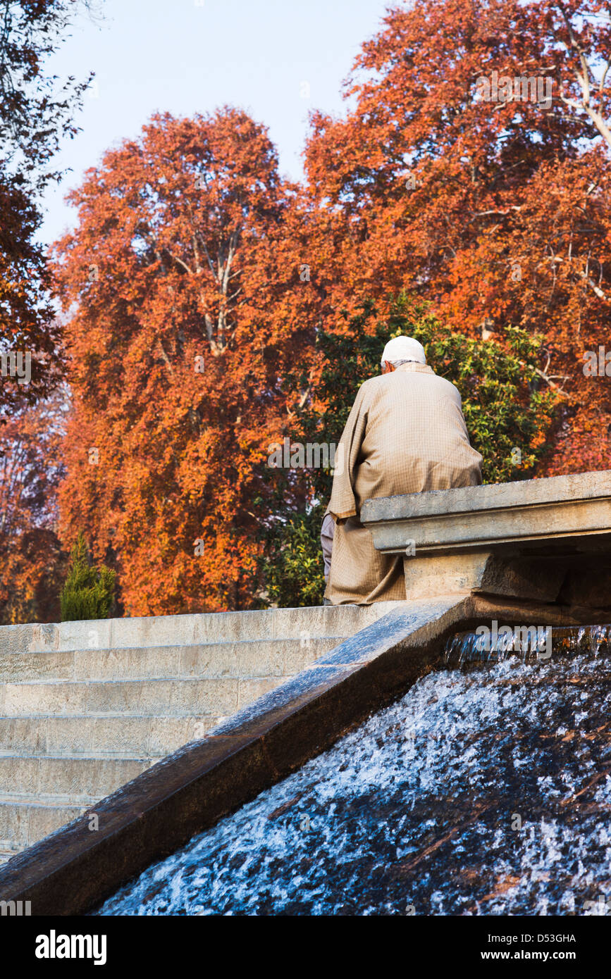 Waterfall in a garden, Nishat Bagh, Srinagar, Jammu And Kashmir, India ...