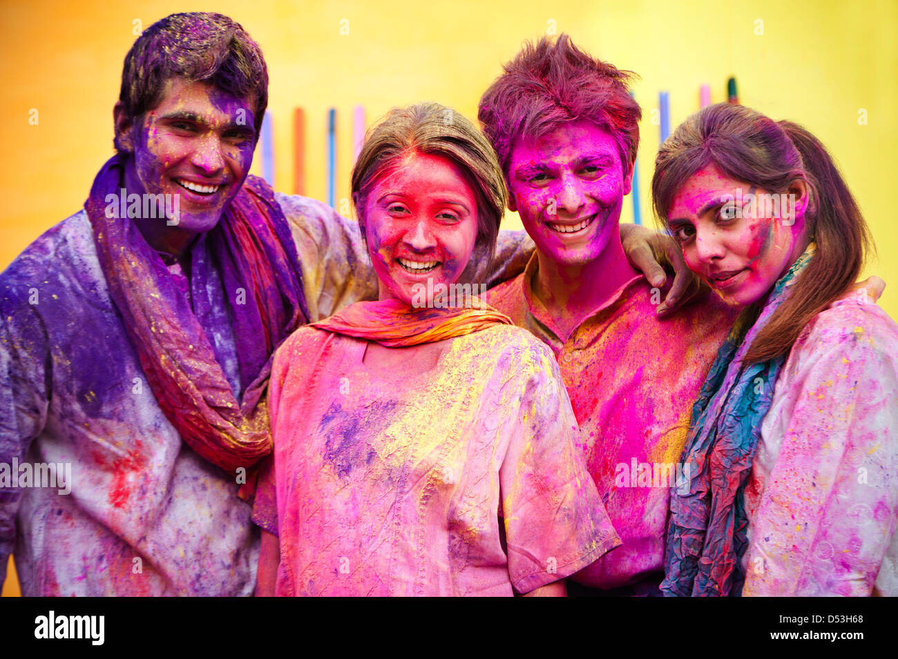 Portrait of friends posing during Holi Stock Photo - Alamy