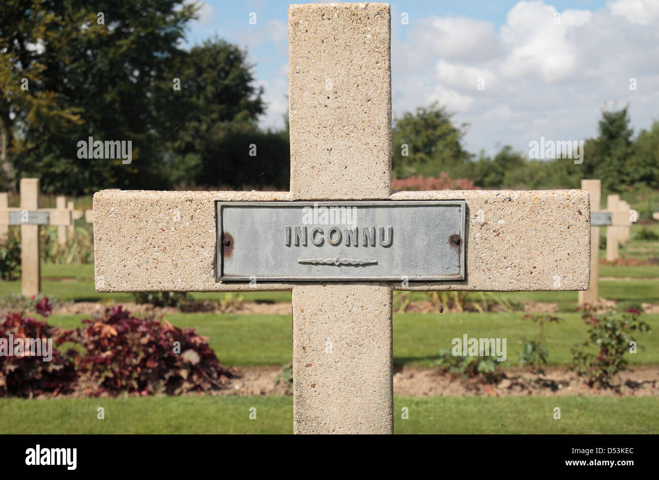 Close up of a French Unknown soldier grave in the Anglo-French cemetery ...
