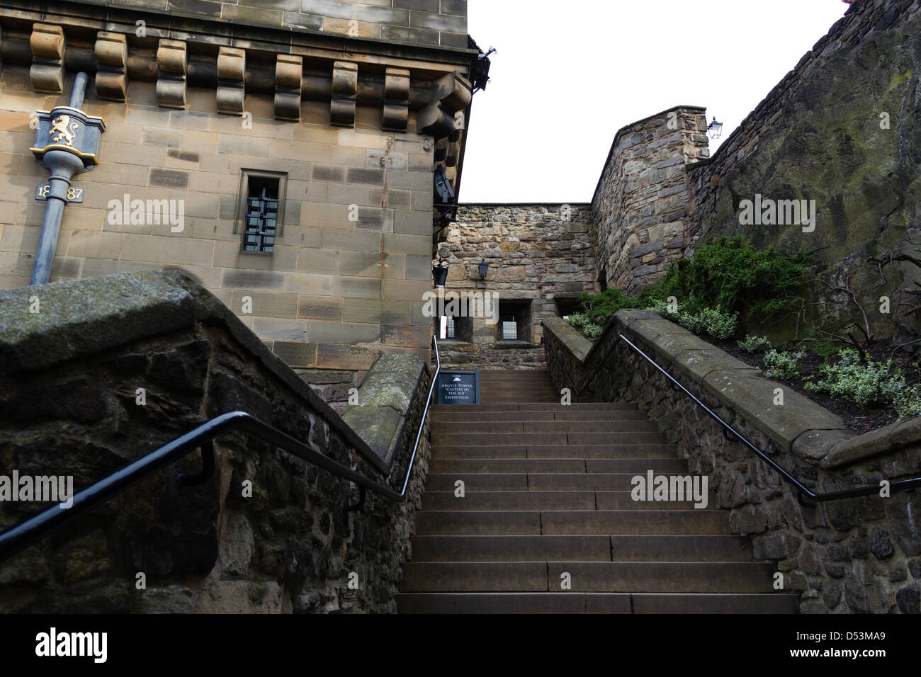 Grand stone staircase inside the Edinburgh Castle in Scotland, with a ...