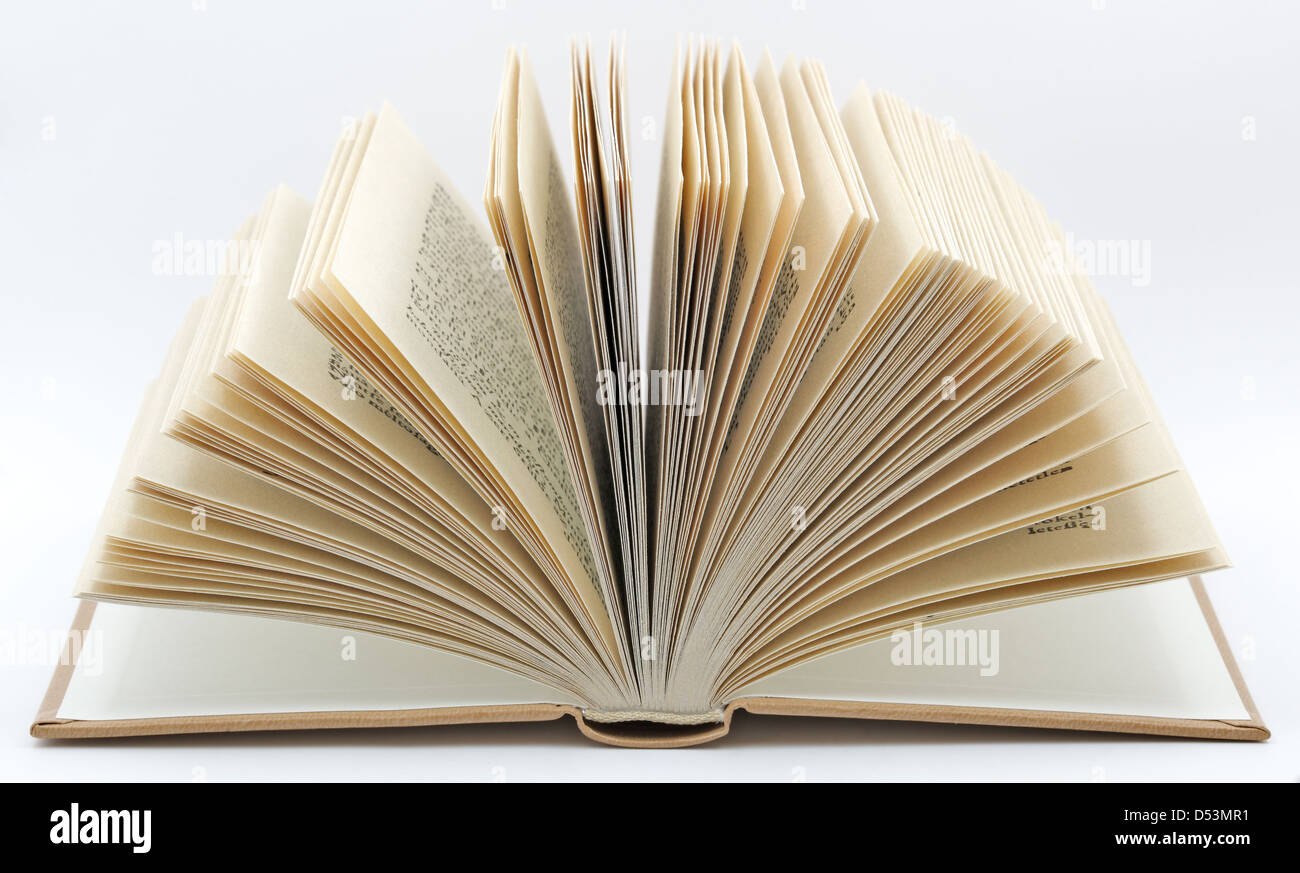 Open book on white background Stock Photo - Alamy