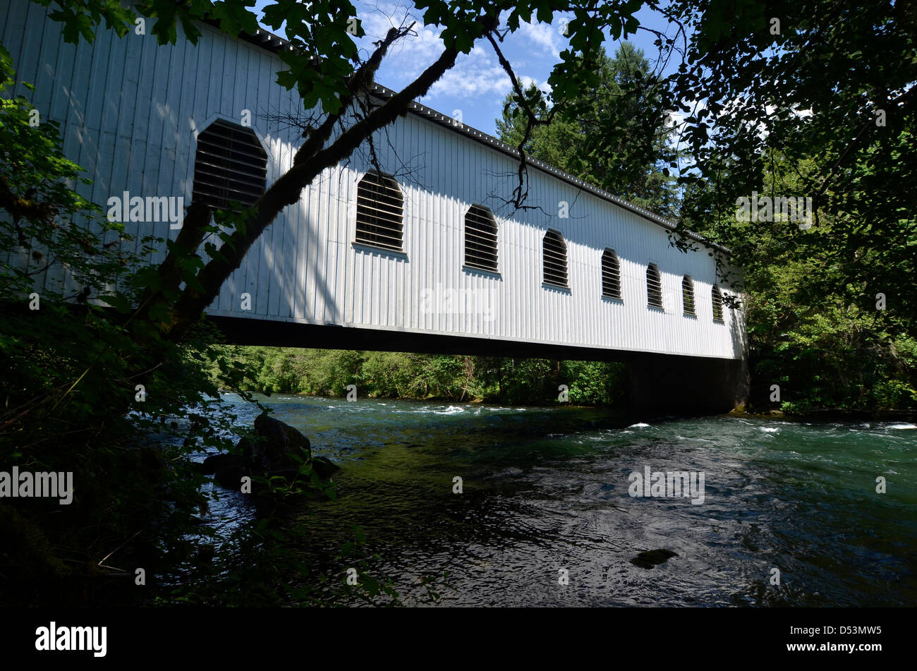 Belknap Bridge, a covered bridge over Oregon's McKenzie River Stock ...