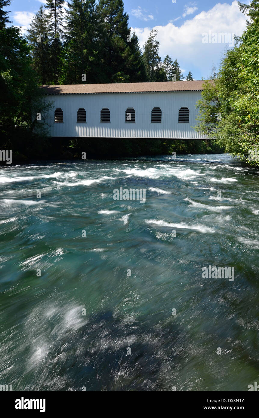 Belknap Bridge, a covered bridge over Oregon's McKenzie River Stock ...