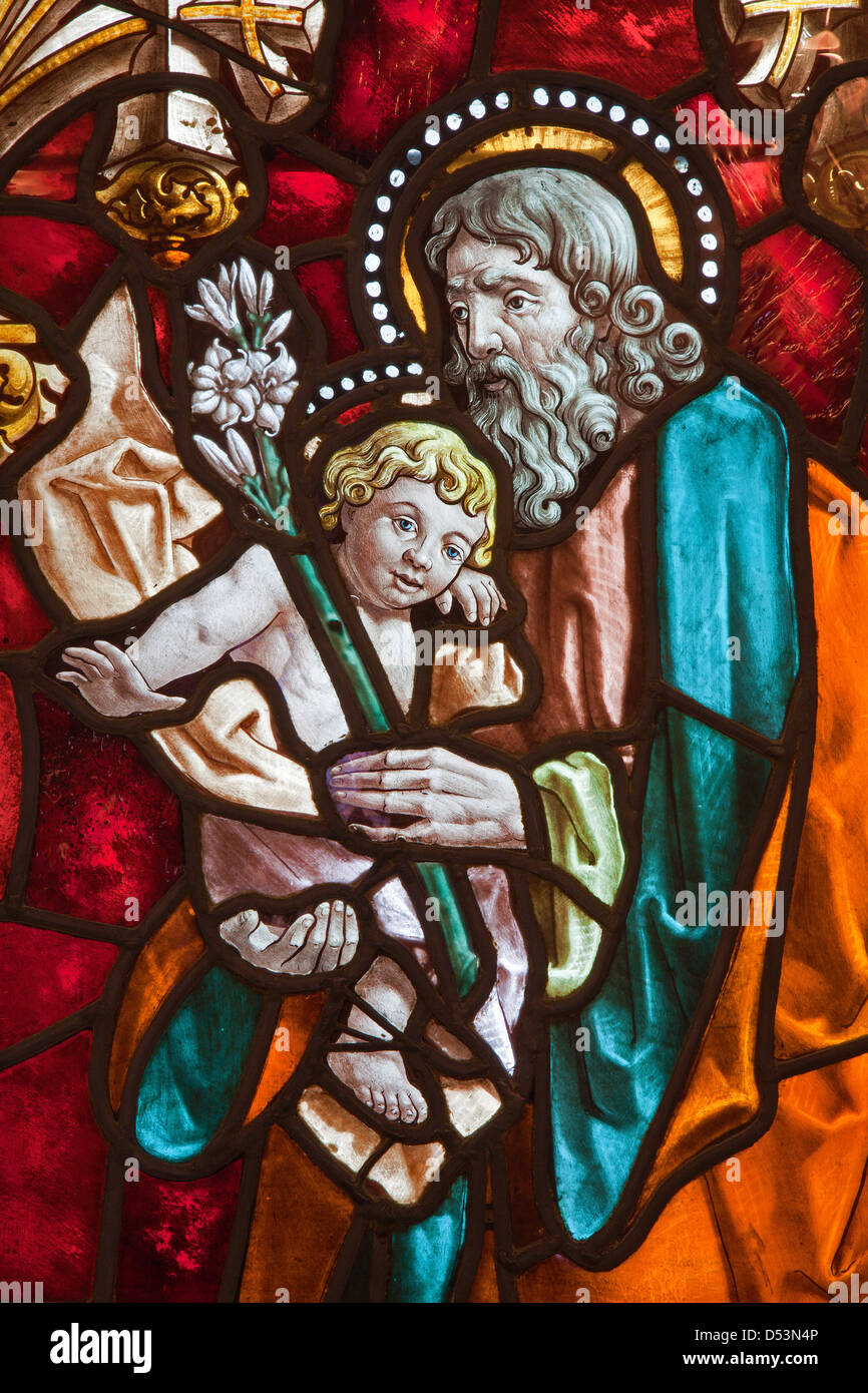 MADRID - MARCH 10: Saint Joseph from windowpane of church San Jeronimo ...