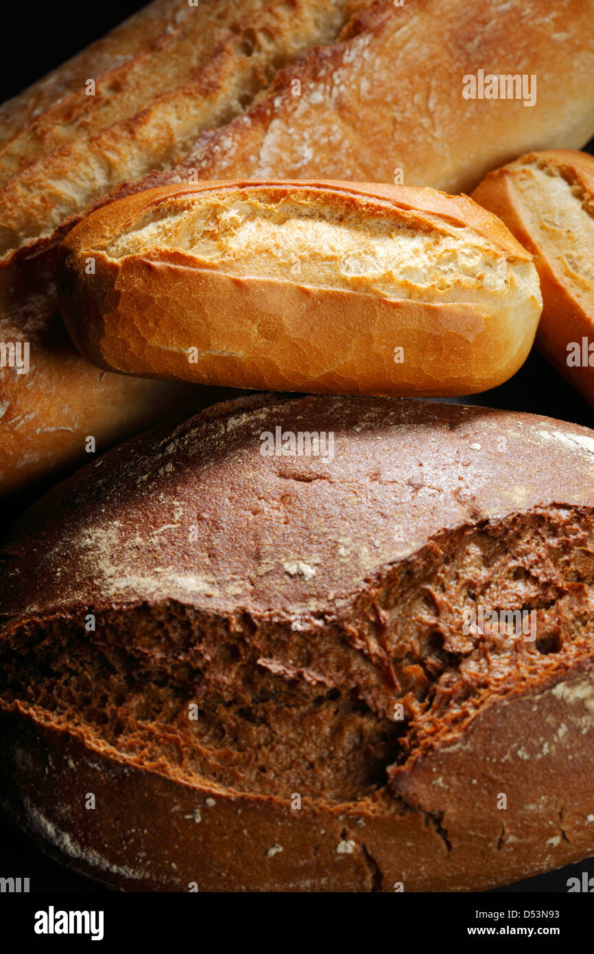Various fresh bread background close-up Stock Photo - Alamy