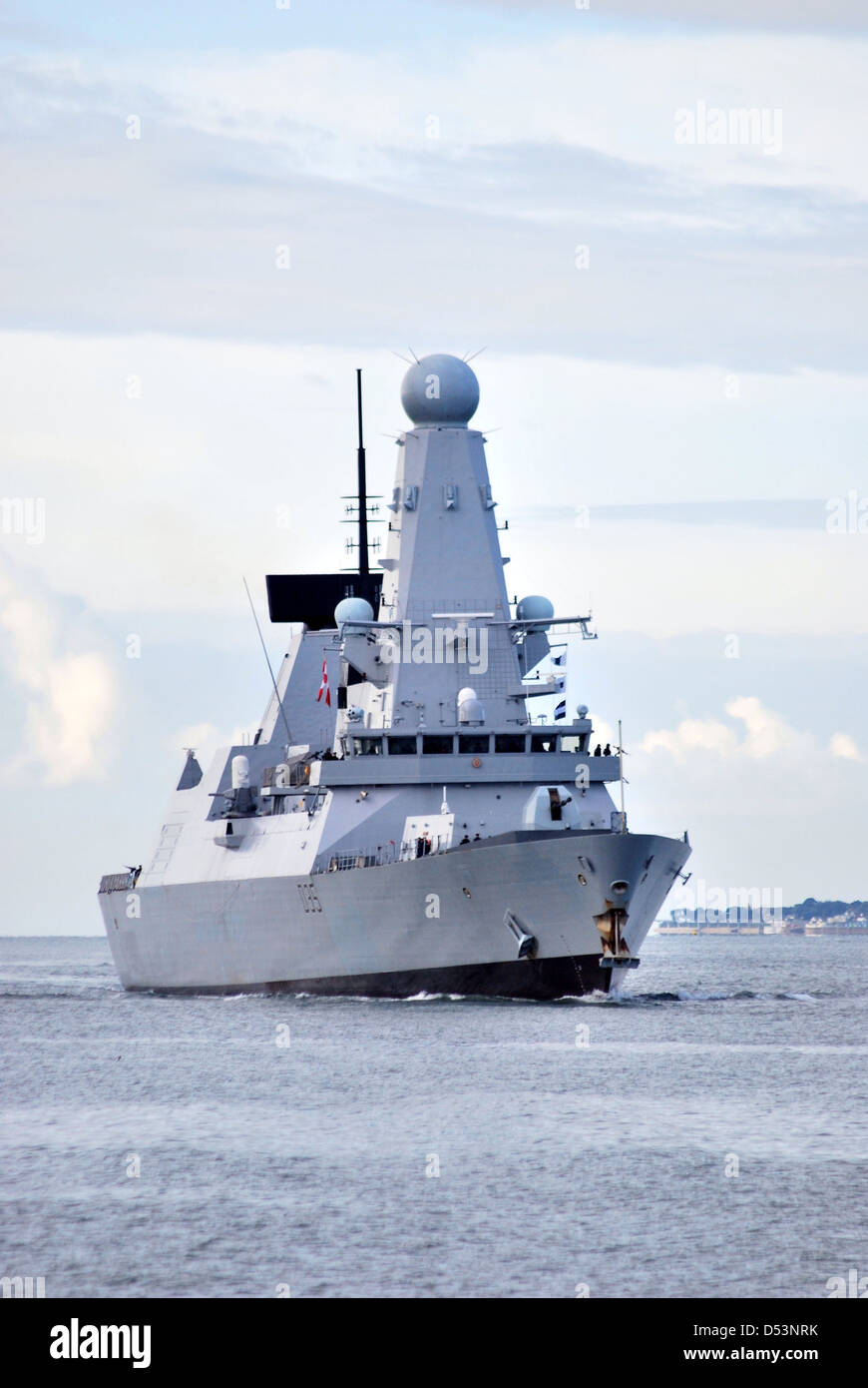 The Royal Navy Destroyer HMS Dragon arrives at Portsmouth following an ...