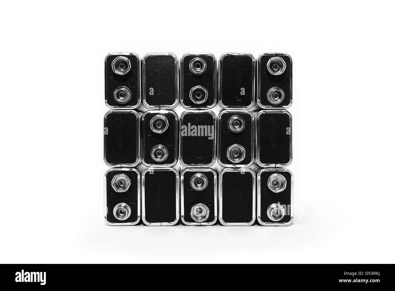 Nine volt batteries forming a square, on white background Stock Photo ...