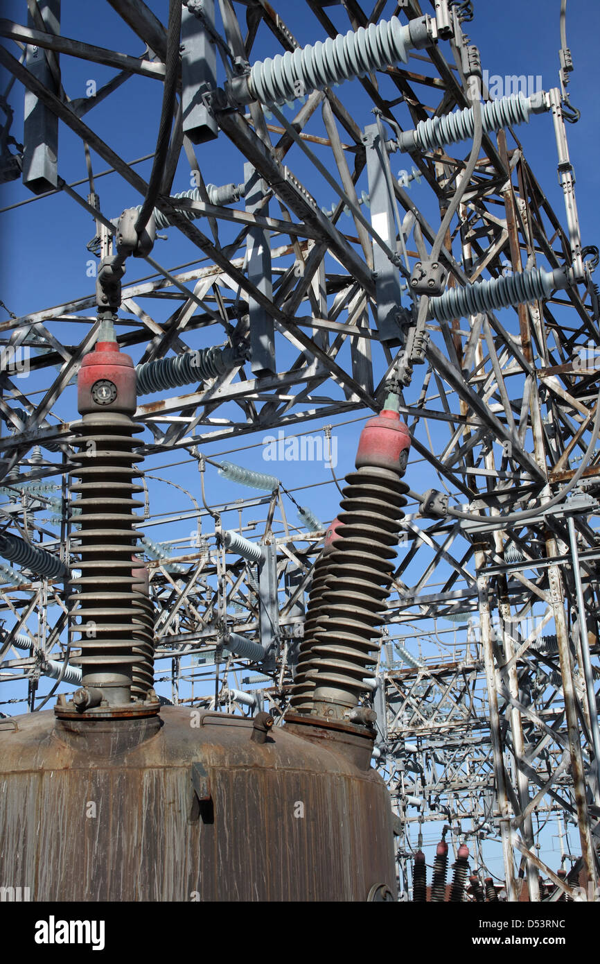 Insulators of a high voltage power station Stock Photo - Alamy