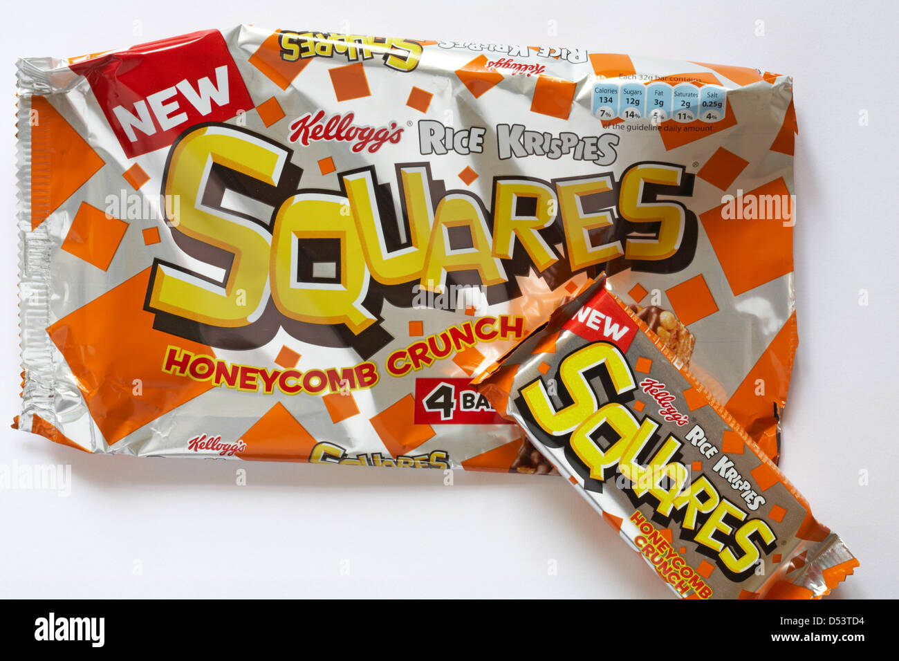 Kellogs Rice Krispies Squares honeycomb crunch set on white background ...