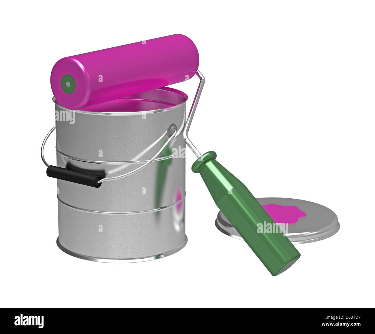 Pink paint, roller and can, 3d render, isolated on white Stock Photo ...