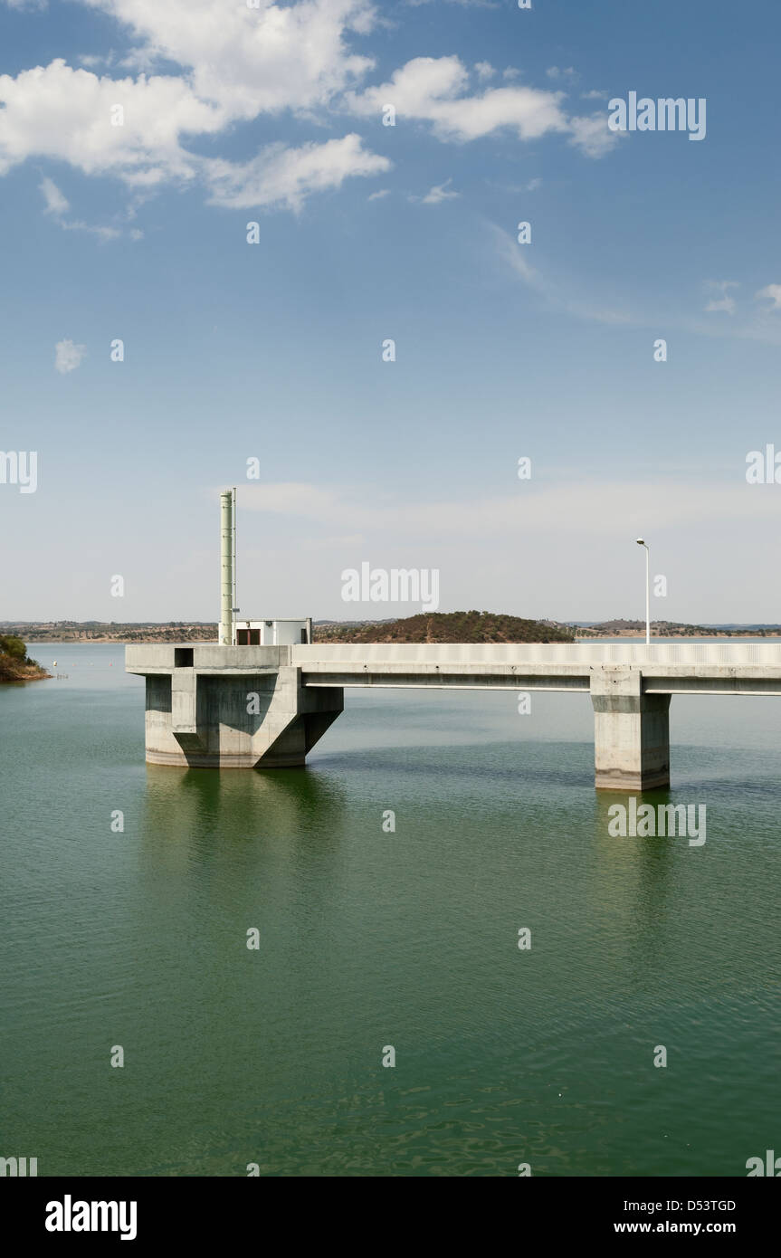 Intake tower in Alqueva reservoir, serving the hydroelectric power ...