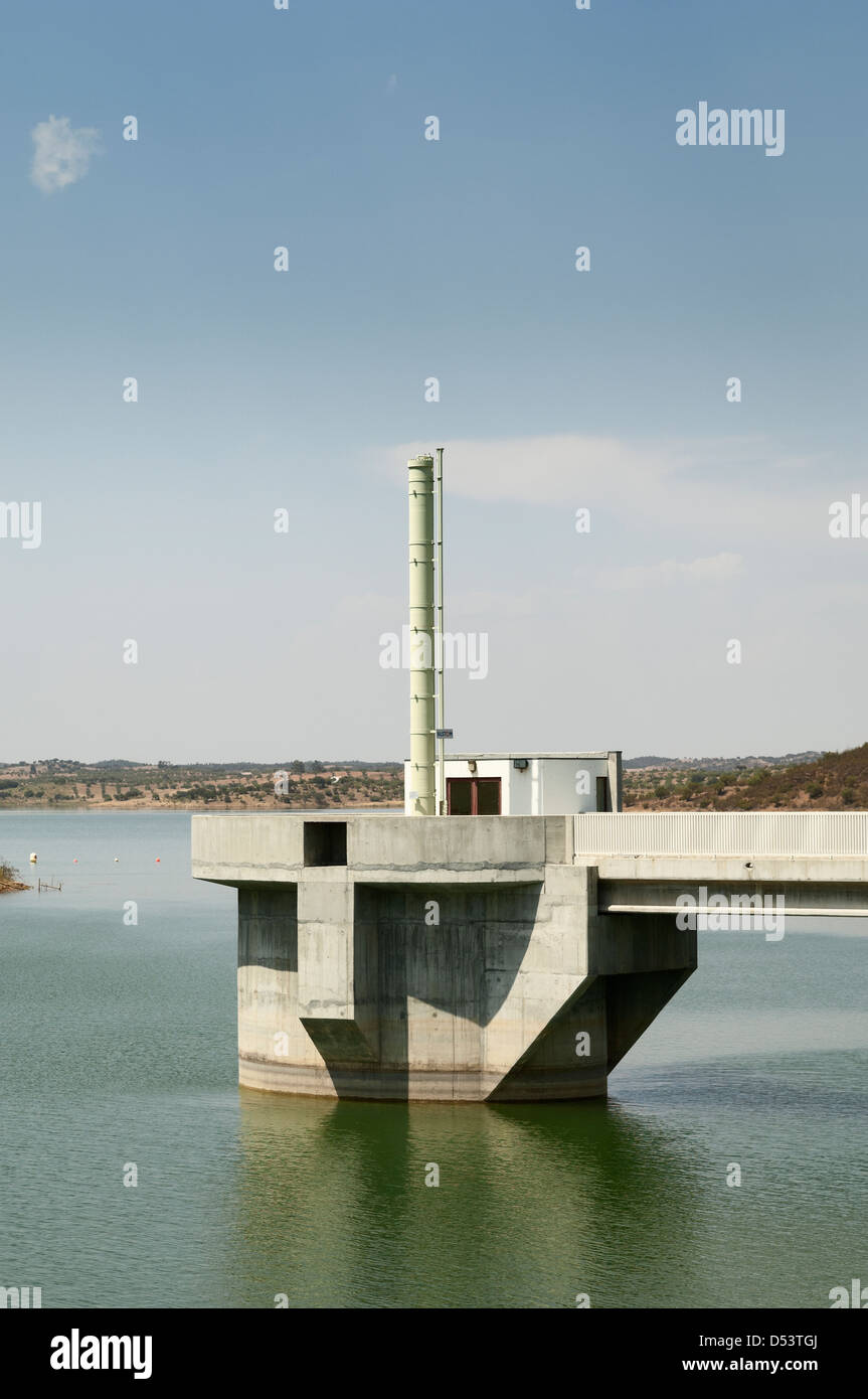 Intake tower in Alqueva reservoir, serving the hydroelectric power ...